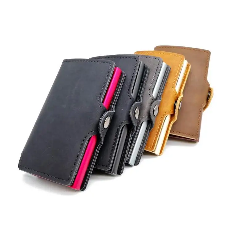 Slim Custom Smart Card Holder Aluminium Pop Up Pu Leather Men Security ...