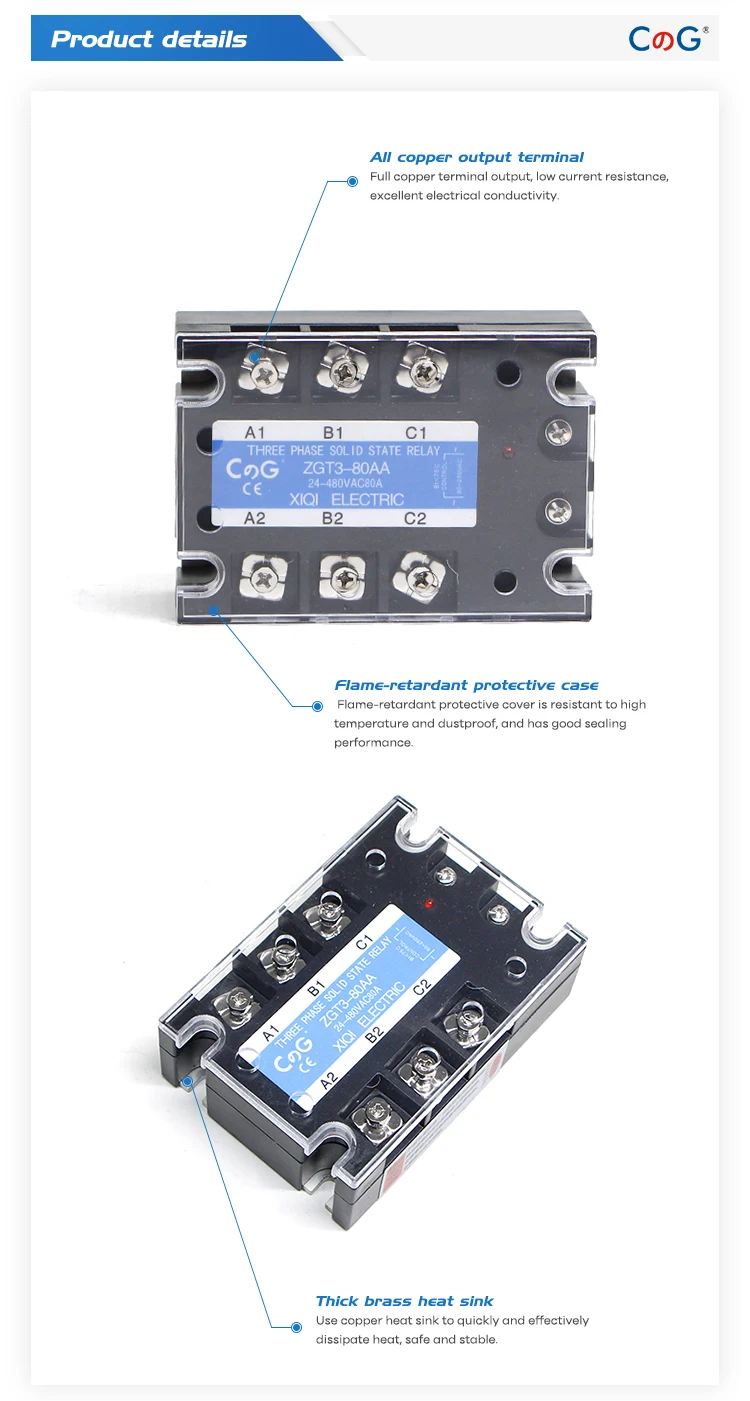 CG ZGT3-80AA Three-phase Solid State Relay 80AA AC Control AC Input 80-280VAC Load 24-480VAC SSR ...