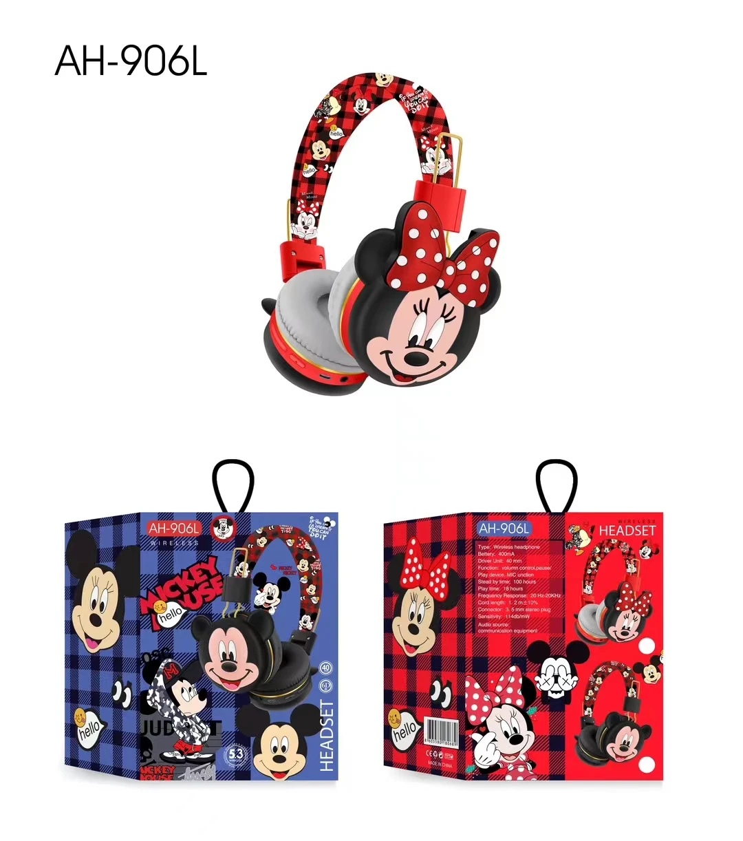 2024 AH906L Minnie Mickey Mouse Wireless Headset for Kids
