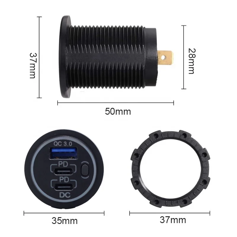 12V/24V Triple USB Outlet 60W USB-C Multiple Car Charger Socket PD3.0 ...