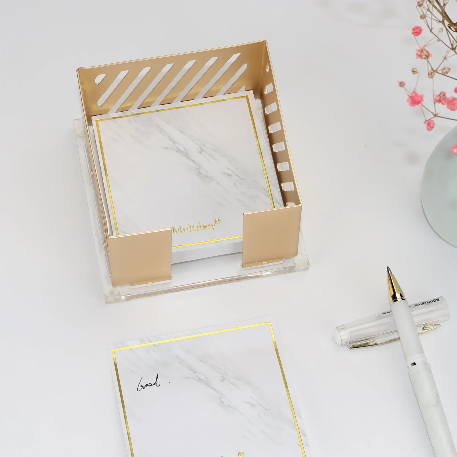 Desktop metal office note memo card holder acrylic gold sticky note ...
