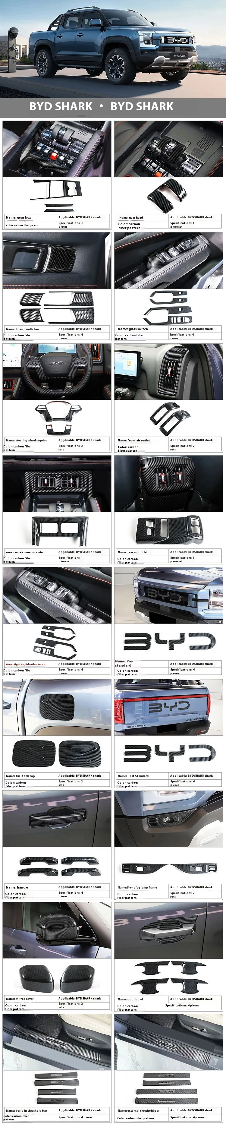 Luxury BYD SHARK6 Front Grille Emblem Decoration Sticker Front Rear ...