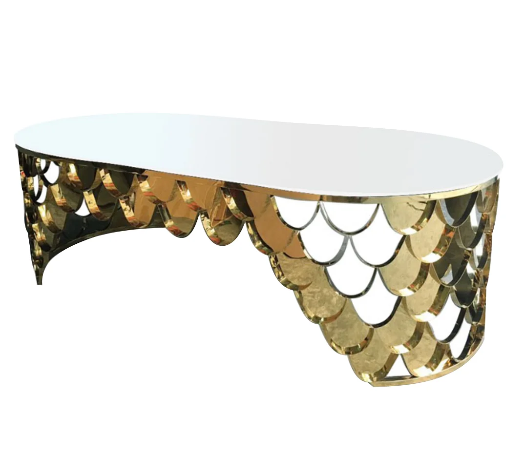Luxury Oval Marble Dining Table with Gold Stainless Steel