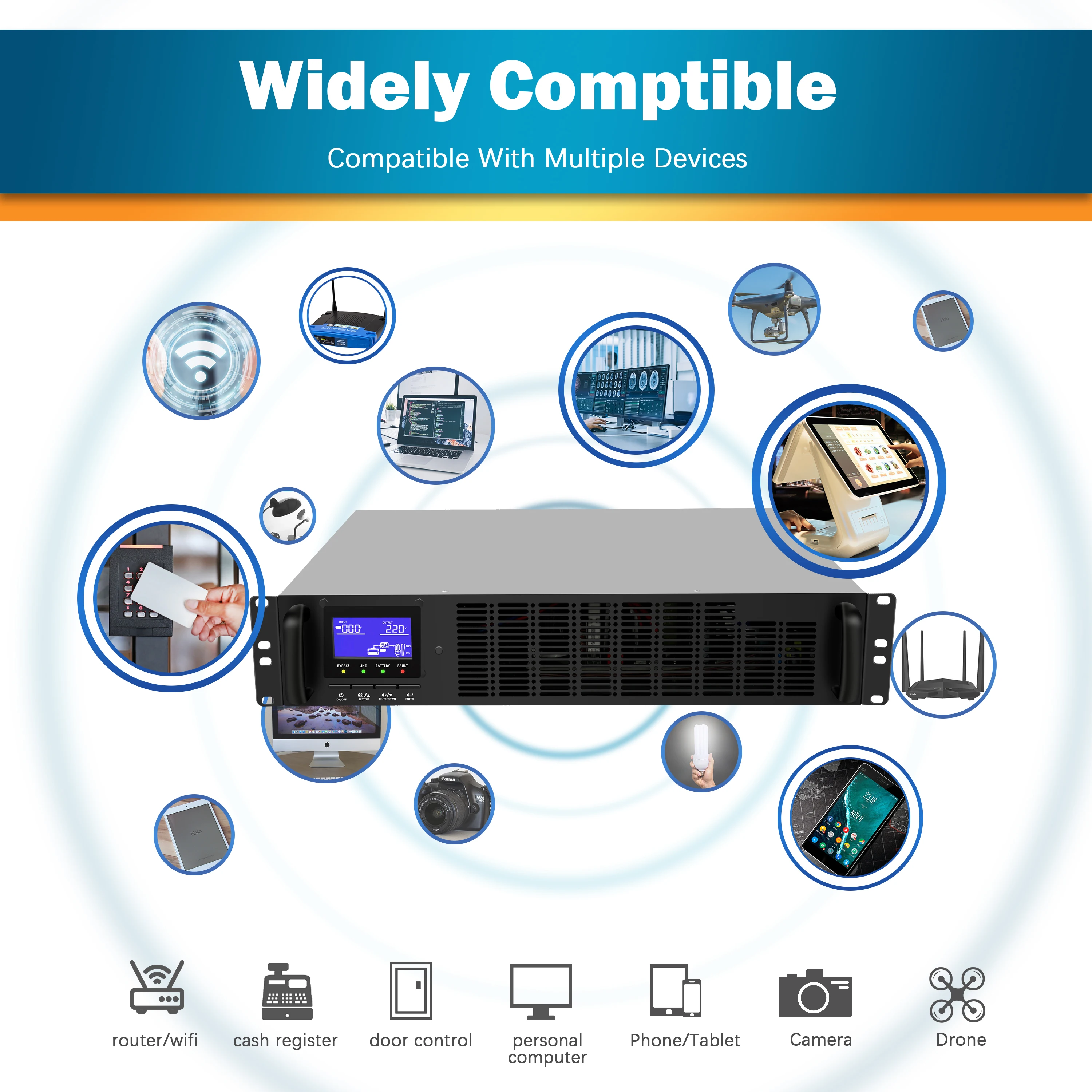 Super Capacity Rack-mounted Online Ups Pure Sinwave 6kva/5.4kw Lcd Display 208-240vac High ...