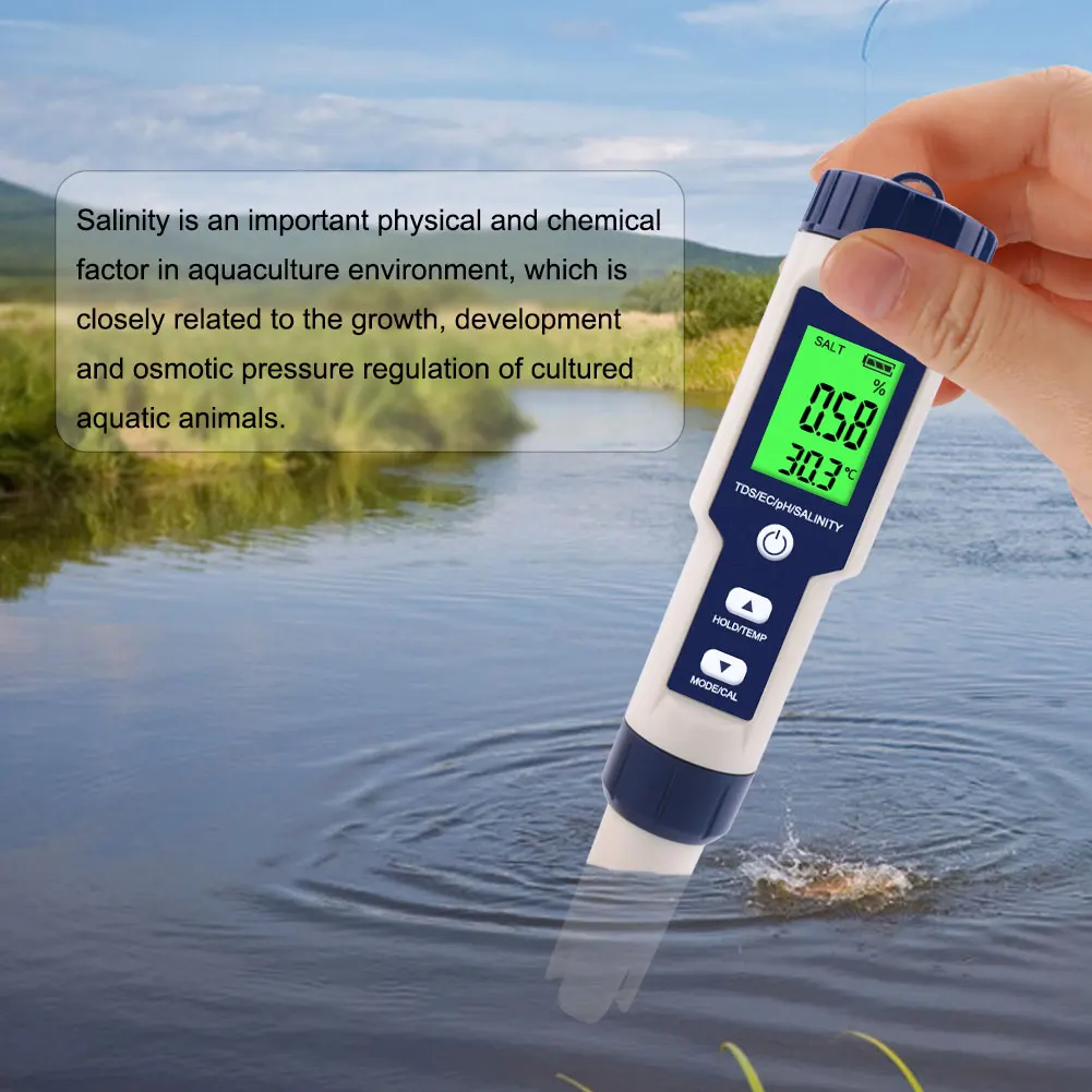 Newest 5 in 1 TDS/EC/PH/Salinity/TEMP Water Quality Tester With ...