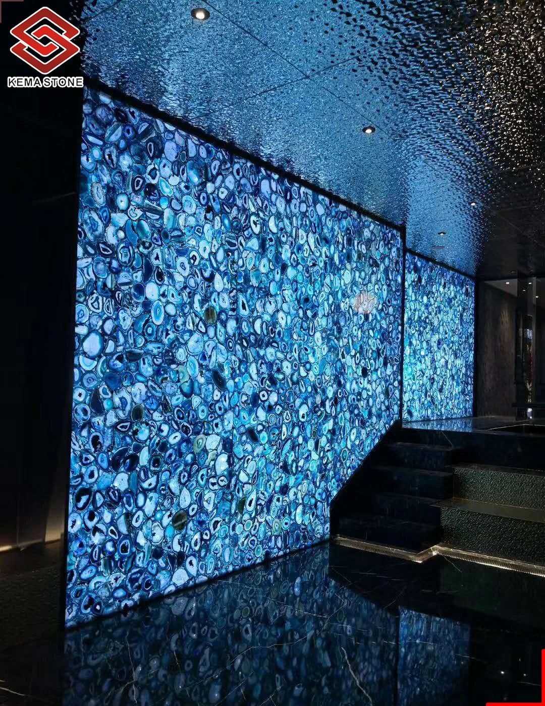 Wholesale Large Translucent Natural Blue Agate Stone Slabs