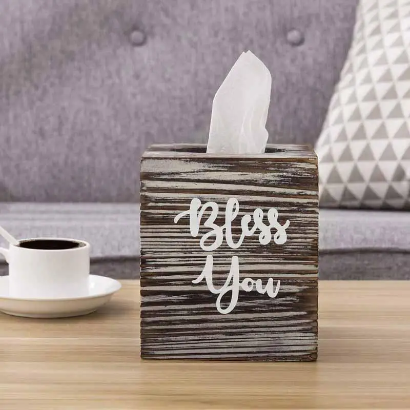 White Washed Solid Wood Tissue Dispenser Bath Decor With Bless You ...