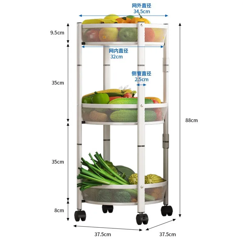 Kitchen Foldable Round Storage Rack,Floor-standing 3-layer Fruit ...
