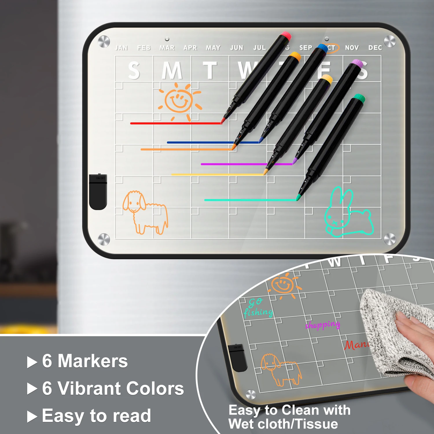 LED Desk Whiteboard with Acrylic Glass Clear Desktop Note Memo Table ...