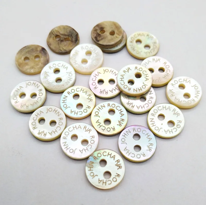 9mm 14L 2 Holes Agoya Shell Button with Engraved Logo, Customized logo ...
