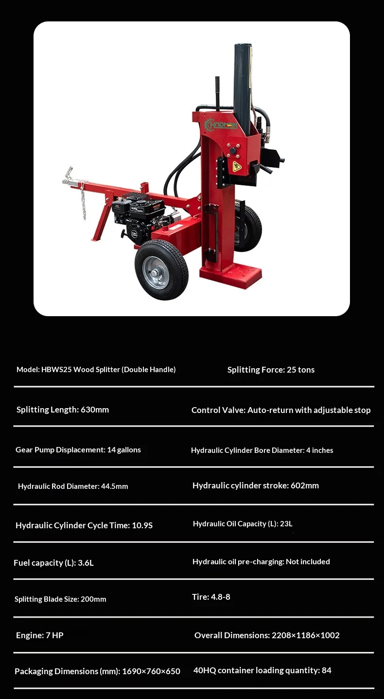 25 Tons Vertical Horizontal Agricultural Wheel Log Splitter Bearing ...