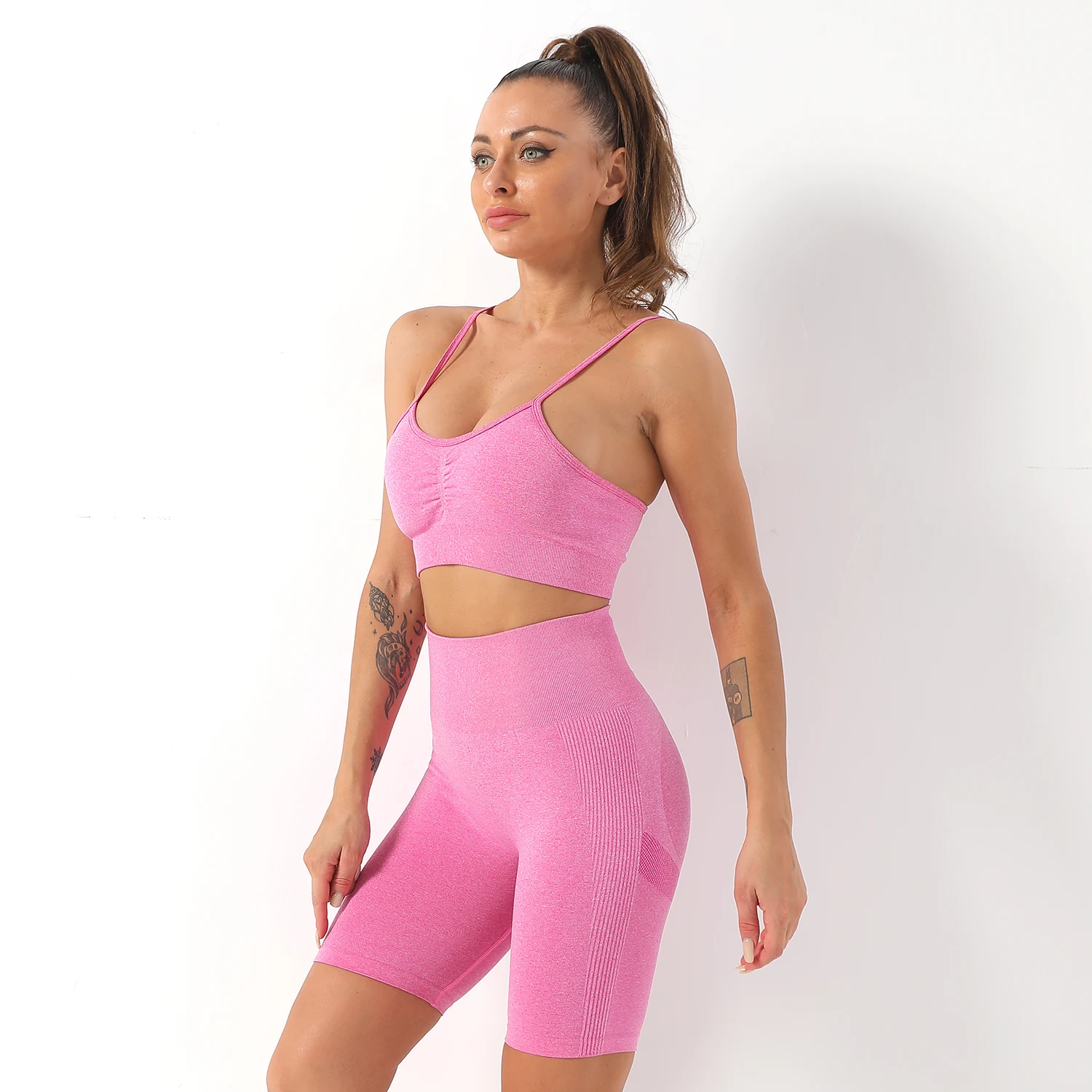 Tight Quick-dry Yoga Suit Women's Sexy Sling Yoga Suit Sports Bra Vest High Waist Fitness Shorts ...