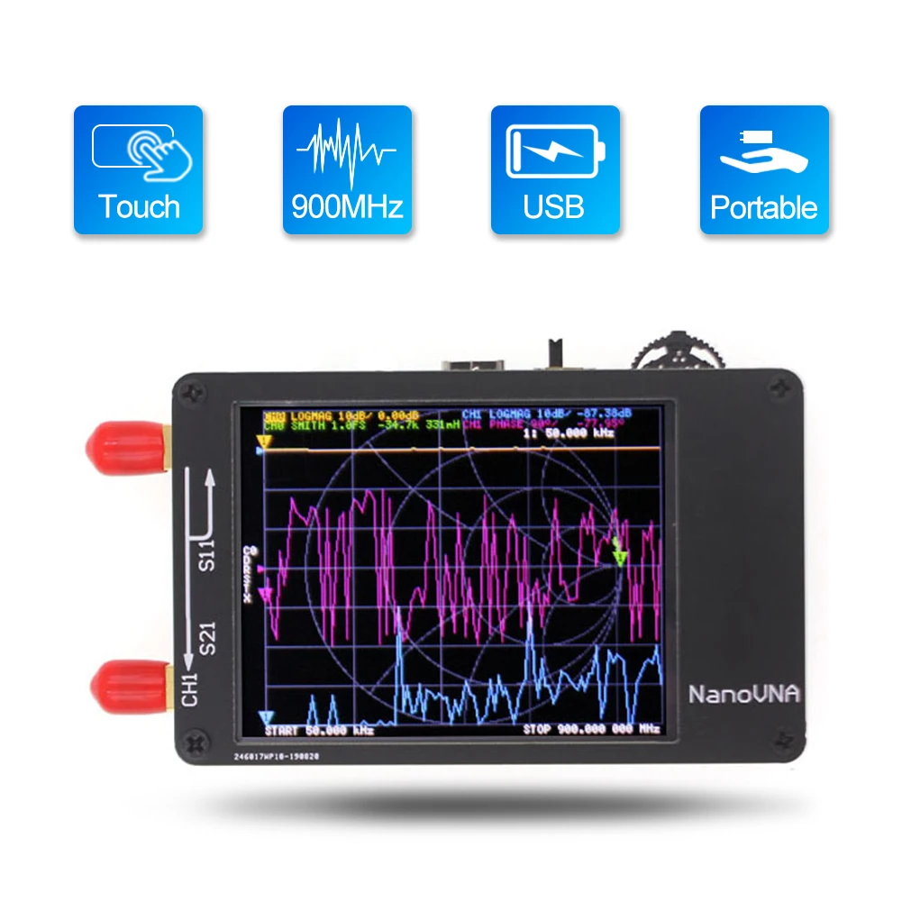 Nano VNA Antenna Analyzer 50KHz-900MHz for VHF UHF Testing, Compact RF ...