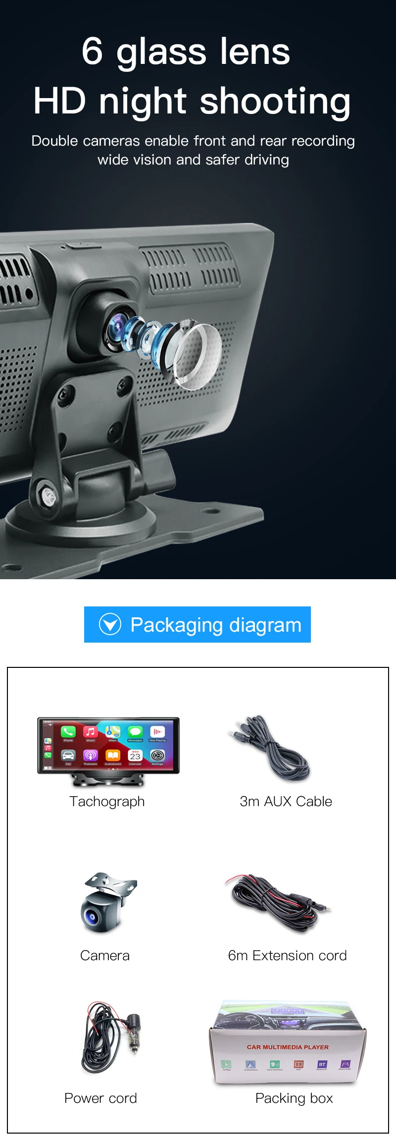 XYD 1080p Camera Portable - Universal Carplay DVR