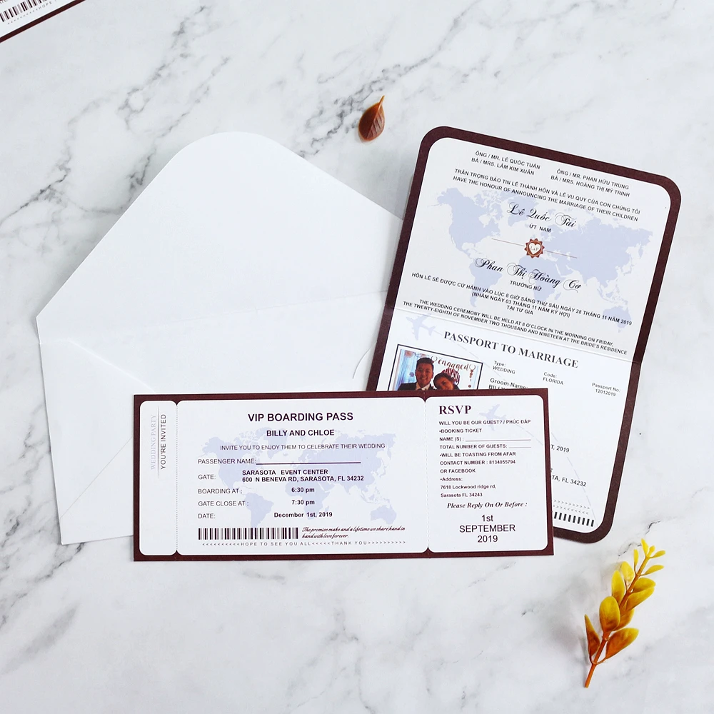 Chic Customized Passport Boarding Pass Wedding Invitation Cards - Buy ...