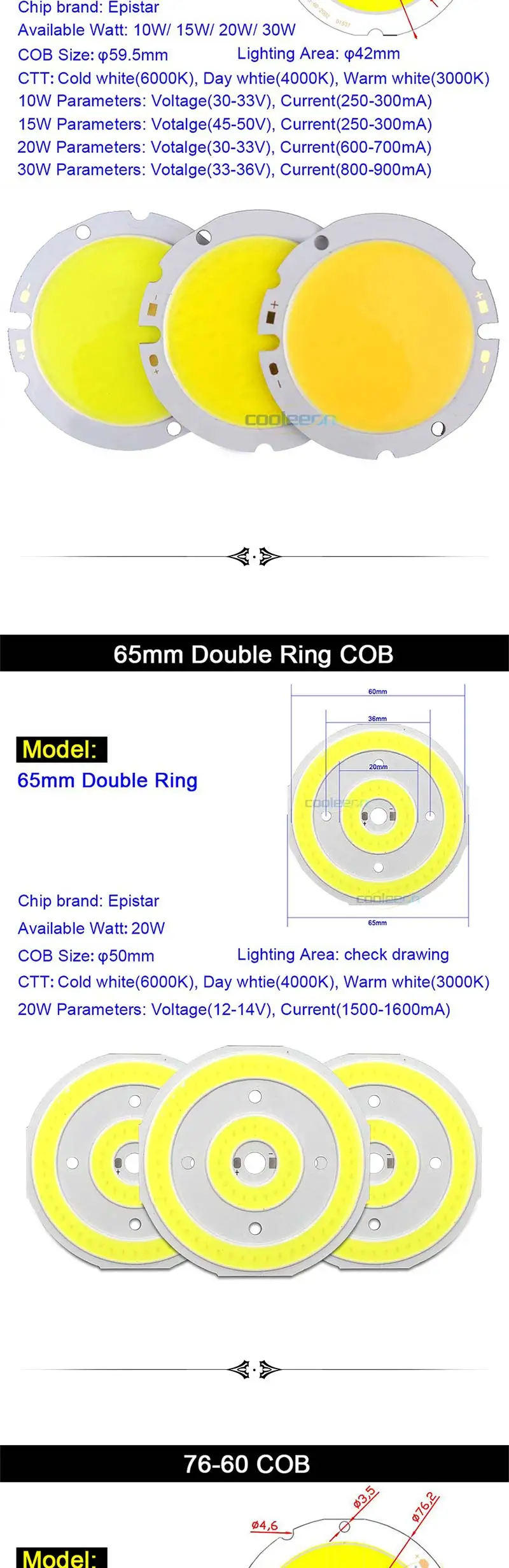 3W-200W Round COB LED Chip for Spotlight and Downlight