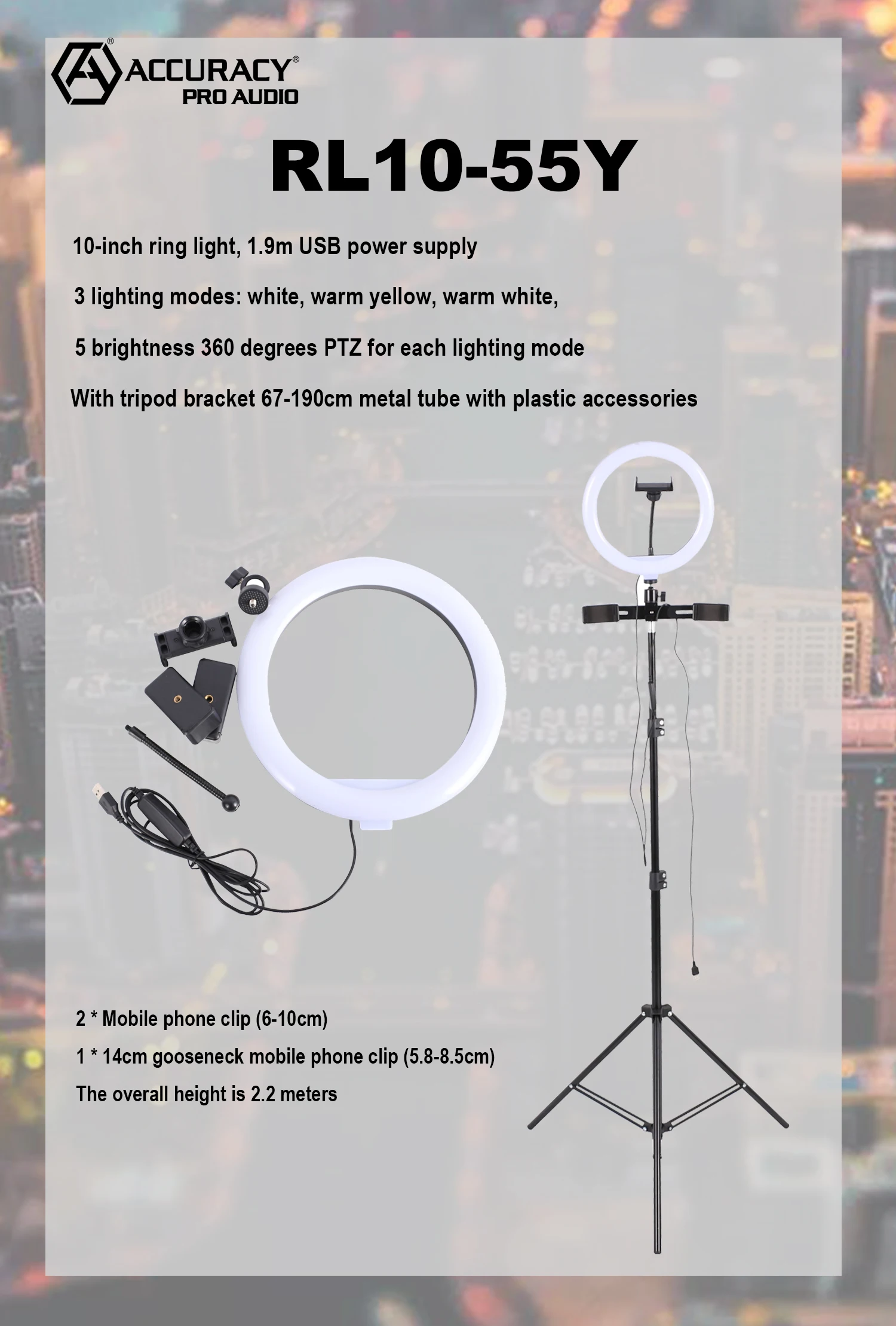 Accuracy Stands Rl10-55y Podcast 10'' Inch Led Lamp Video Ring Light ...