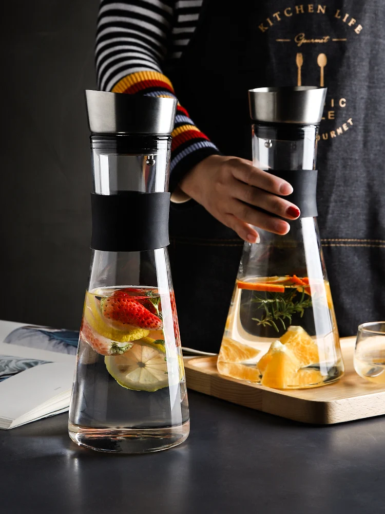 1000/1500ml Borosilicate Glass Water Pitcher With Bpa Free Silicone ...