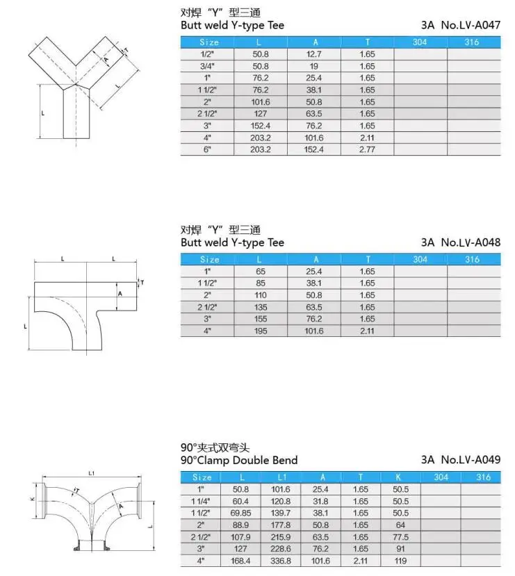 Sanitary Stainless Steel Pipe Fitting Y-type Tee - Buy Y-type Tee ...