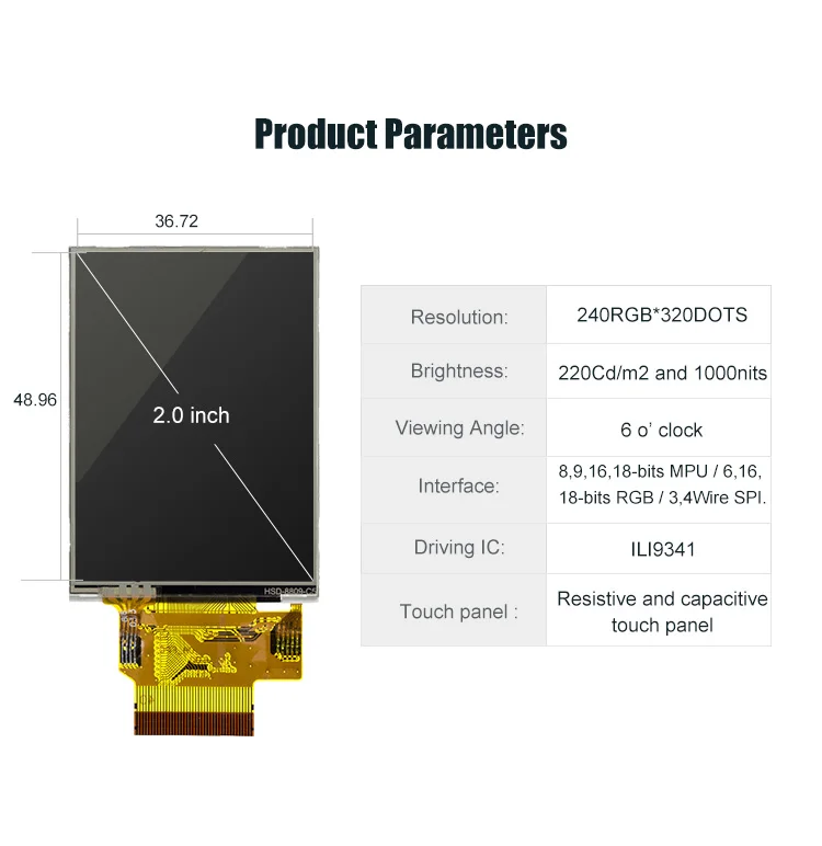 Oem 2.4 Inch Lcd Tft Screen Display 220cd/m2 And 1000nits Brightness ...