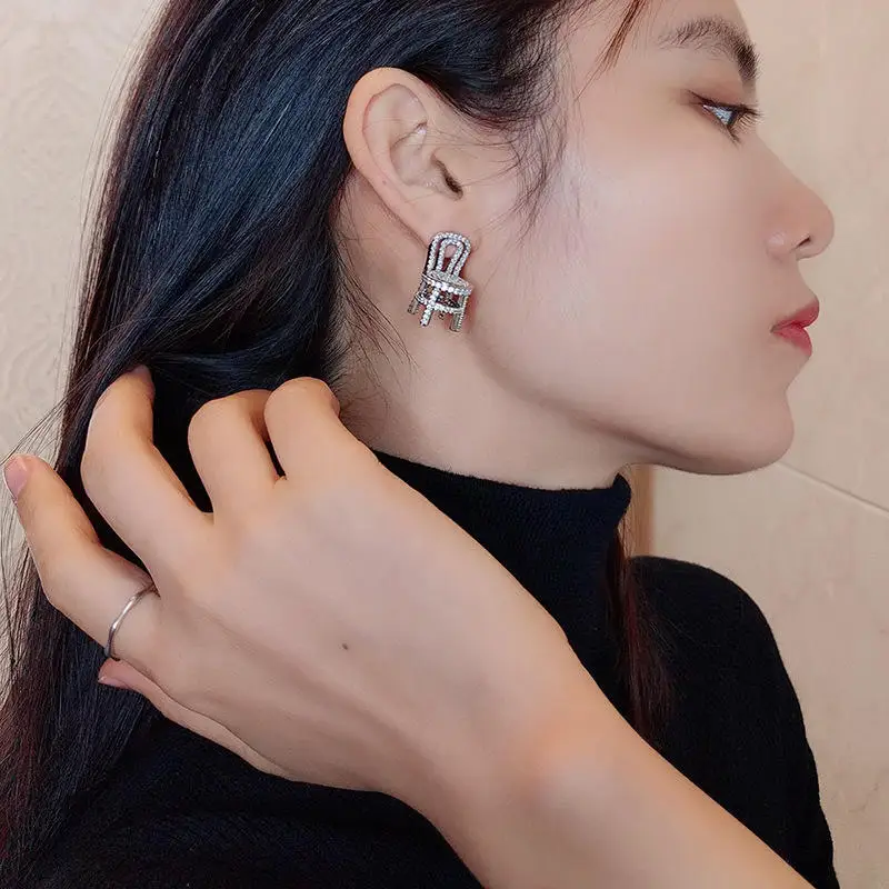 Exaggerated Tk Popular Black Pink Lisa Style Chair Earrings Rhinestone ...