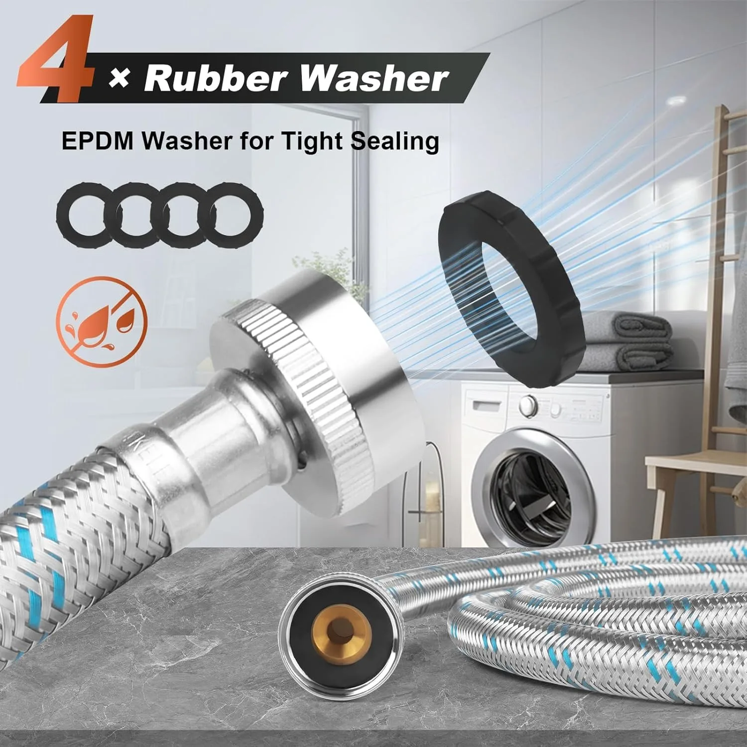 Premium 304 Stainless Steel Washing Machine Hose PVC Tube Hot and Cold ...
