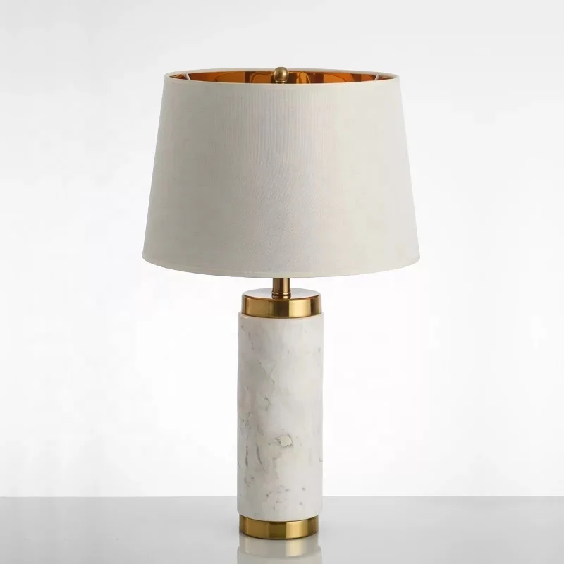 Natural White Marble Base Table Lamp with Fabric Shade