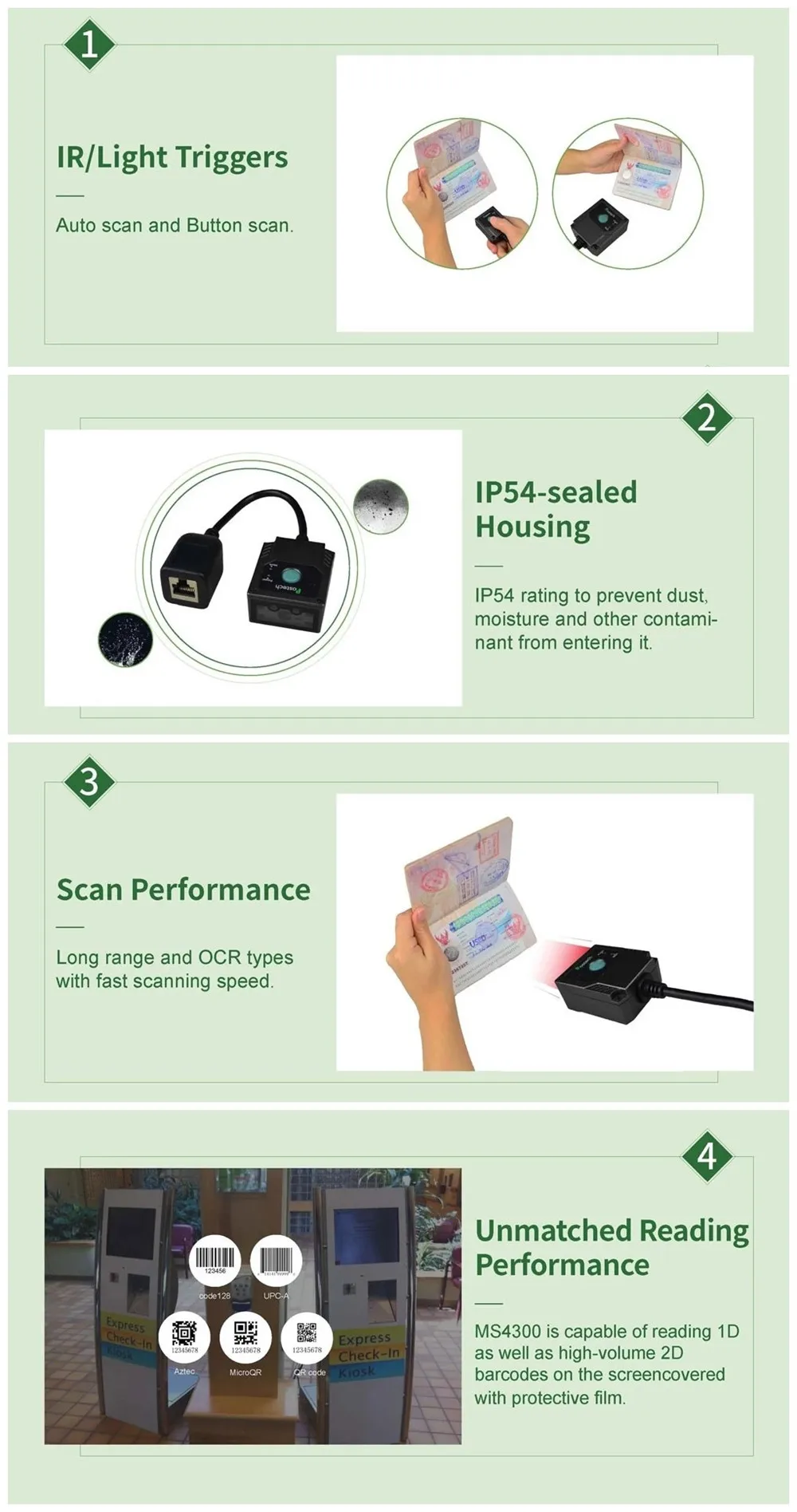 Lector De Códigos De Interfaz Ms430 Ocr/ Mrz Rs232 Escáner De Pasaporte ...
