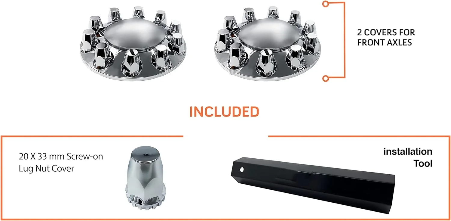 Front Axle Wheel Cover 2 Pack Standard Hubcap 33mm for Freightliner ...