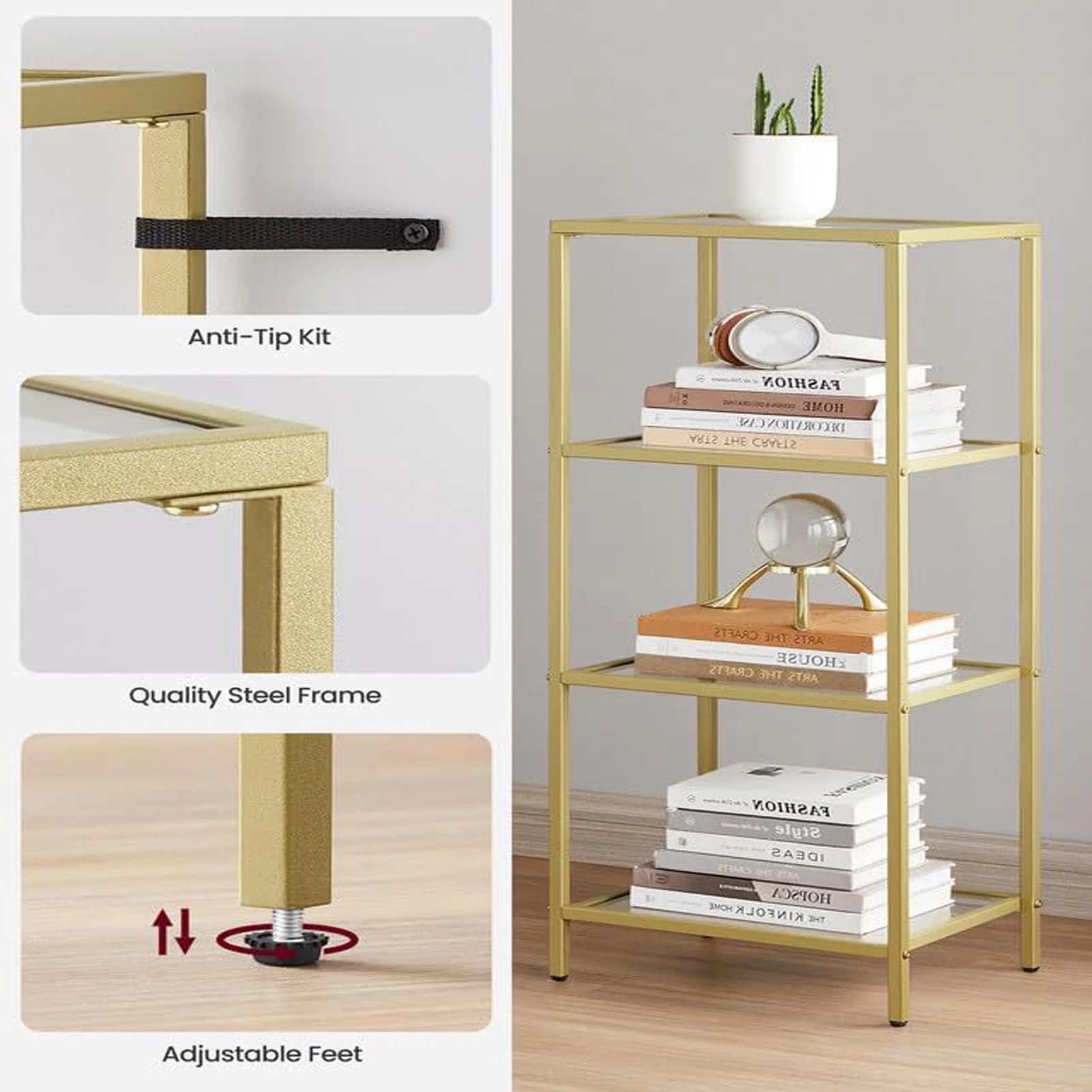 Tiemei Metal Bookshelf - Stylish Storage for Living Room