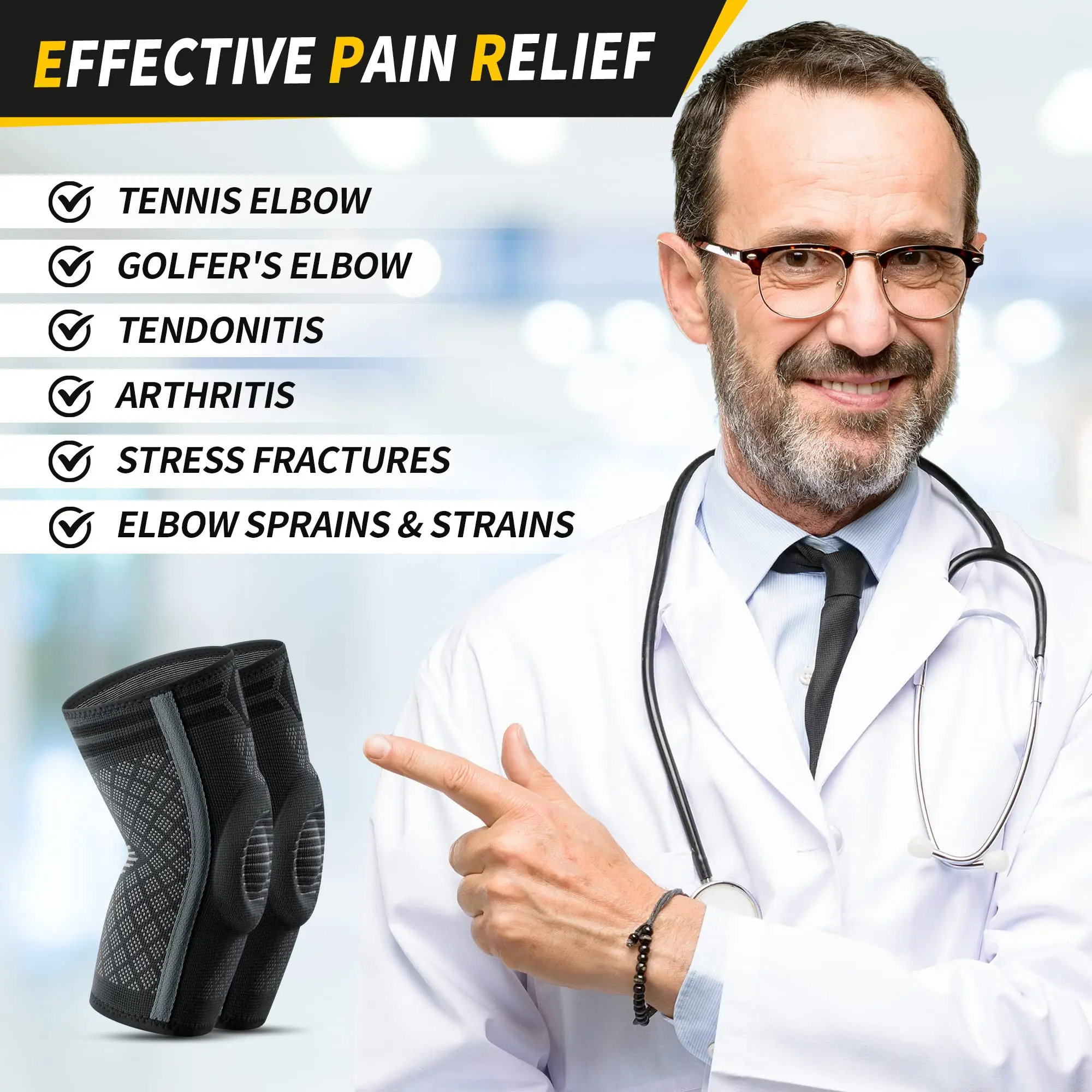 Elbow Protector For Tendinitis And Tennis Elbow With Gel Pad And Double ...