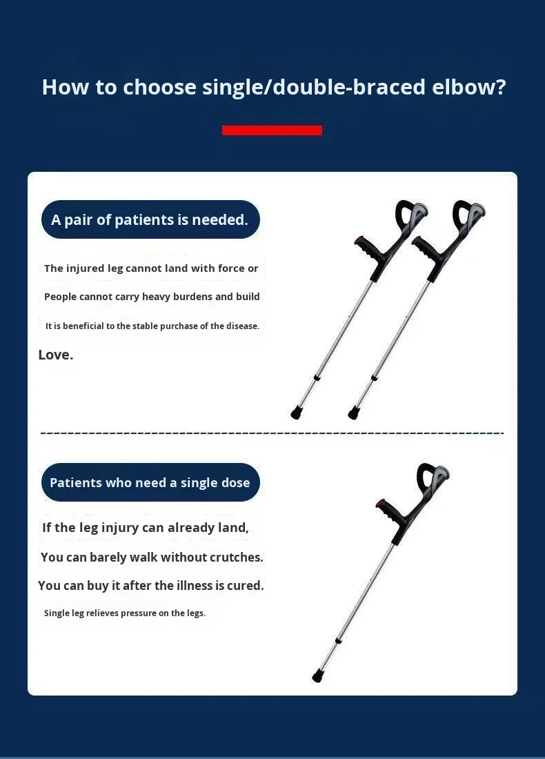 Stainless Steel Elbow Underarm Double Cane Anti-Slip Foldable Height ...