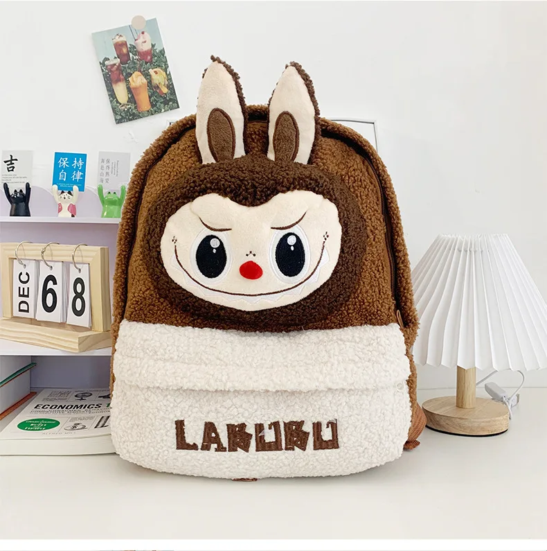 Cute Cartoon for Labubu Lamb Wool Double Shoulder Strap Kids Backpack ...