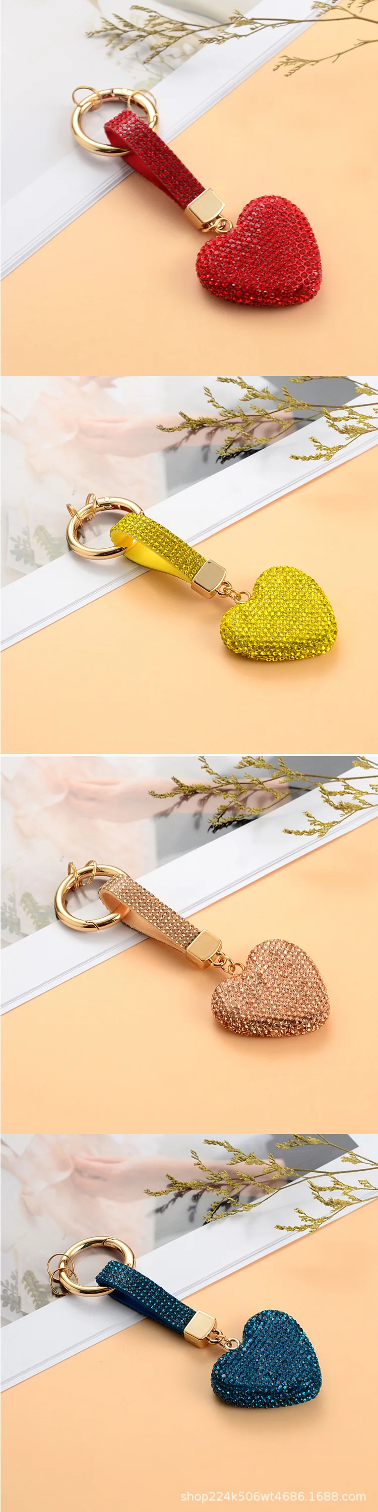 Tao Mui Cute Peach Heart Car Keychain Women's Bag Pendant with Metal ...
