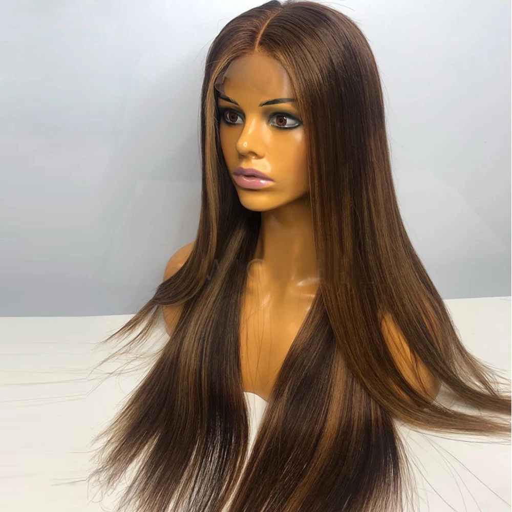 Custom 4X4 Silk Base Full Lace Human Hair Wig Highlight Color ...