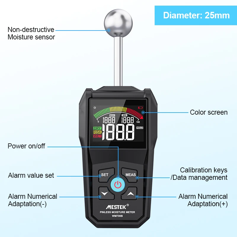Mestek WM700B Digital Inductive Moisture Meter for Concrete