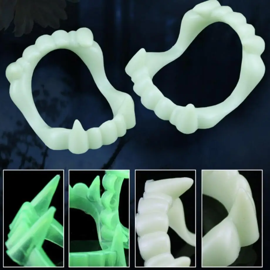 Glowing Clear Vampire Fangs Glow In The Dark Transparent Dracula Teeth ...