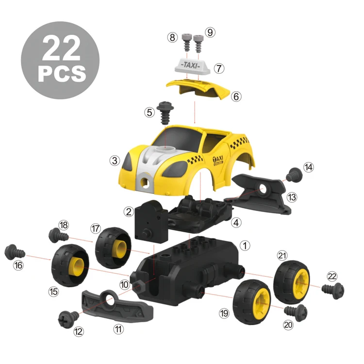 Kids Diy Toys Electric Car Building Blocks Yellow Taxi With Drill - Buy ...