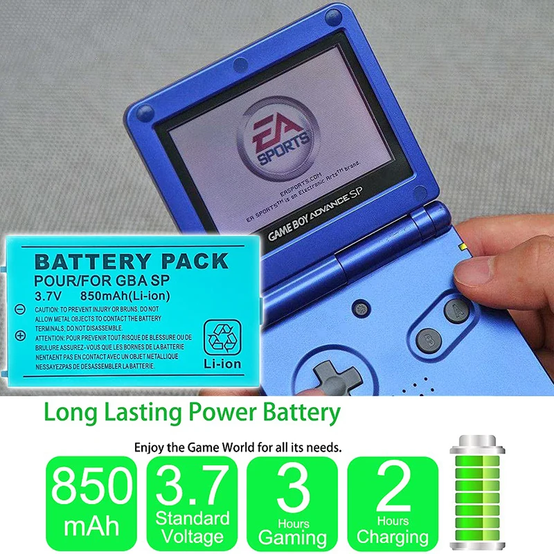 Rechargeable 850mah 3.7V Lithium-Ion Battery Pack for GBA SP