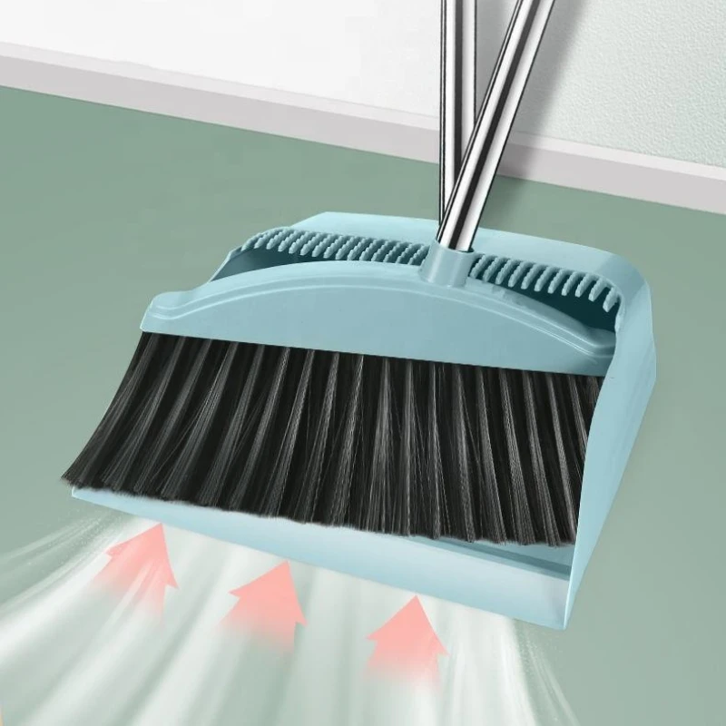Magnetic Snap Broom Dustpan Set Combination Household Hair Sweeper Plastic Stainless Steel ...
