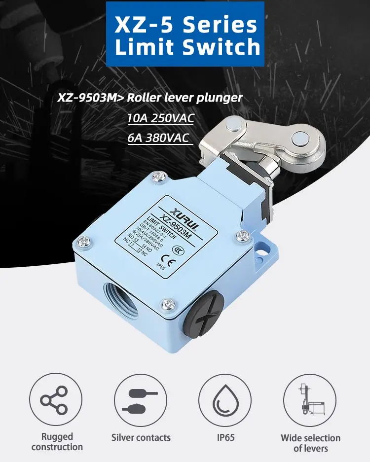 XURUI 10A 250VAC 6A 380VAC 1NO1NC waterproof roller lever plunger limit ...
