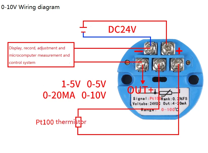 3 Wire 4 Wire Wzp Pt100 Temperature Sensor 0-10v 4-20ma Pt100 ...