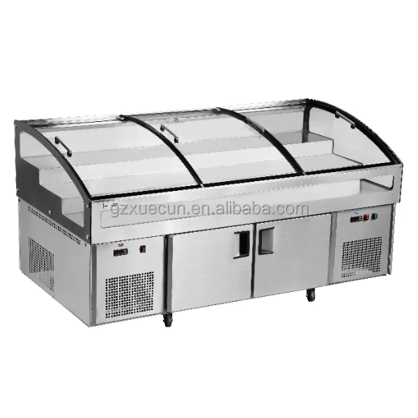 3 Doors Curved Ice Counter Table Kitchen Equipment Refrigerator Freezer ...