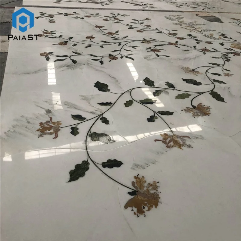 Luxury Waterjet Stone Cutting Square Marble Floor Inlay Flooring Flower ...