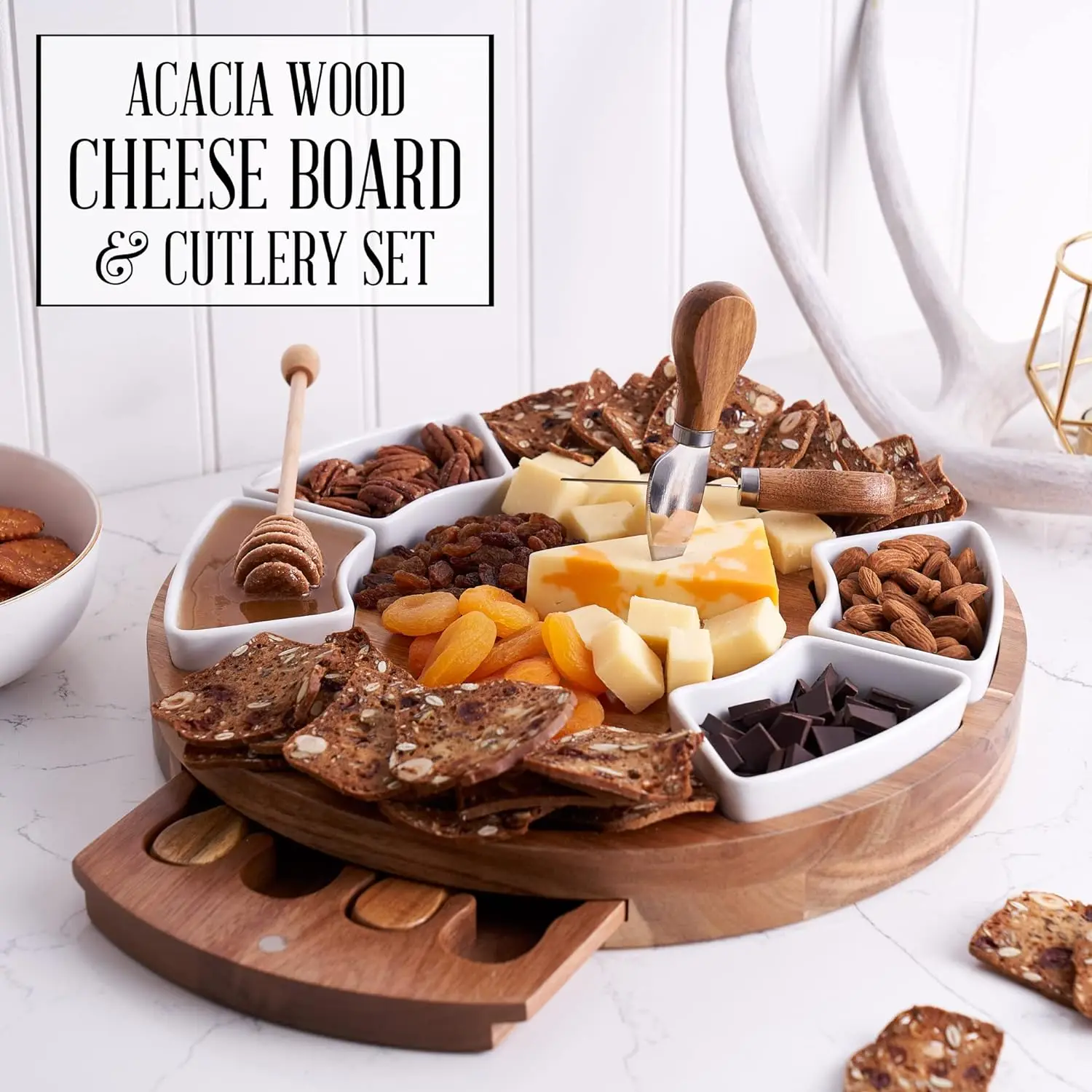 Cheese Board Set and Serving Platter - 13 Inch Meat/Cheese Board W ...