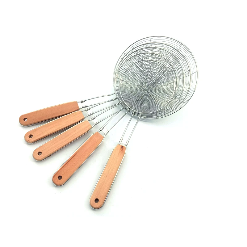 Kitchen Tool Frying Mesh Strainer Skimmer Stainless Wood Handle Fine ...