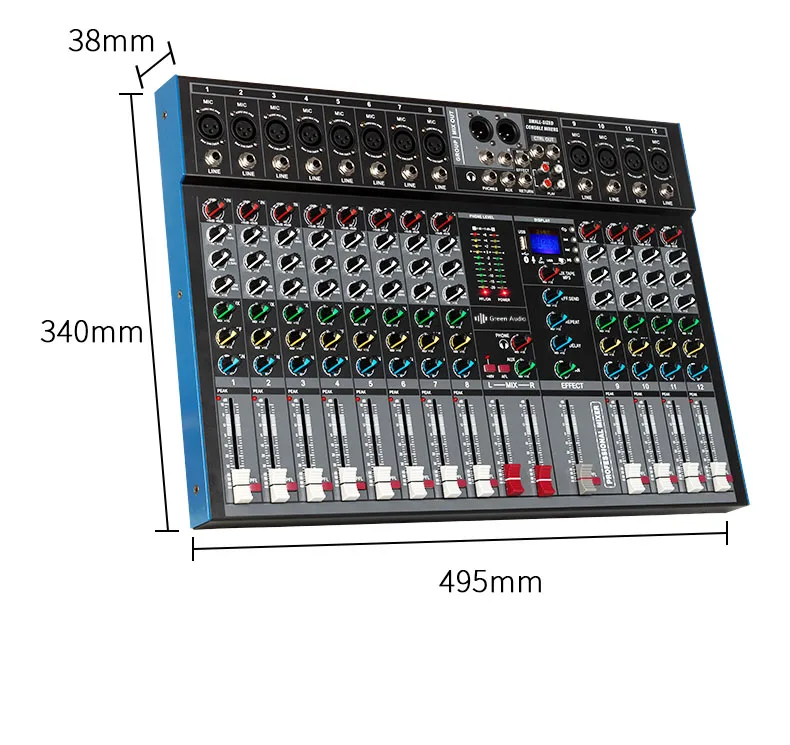 JIBOSH-ET12 Professional 12 Channel Mixer Single Group Output With ...