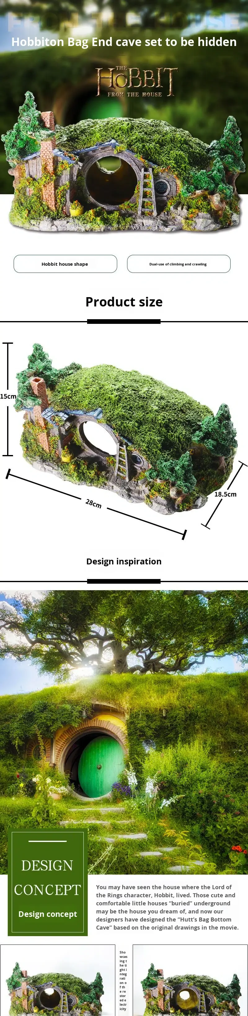 Aquarium Decoration Hobbit Small Landscape House Resin Cave Reptile ...