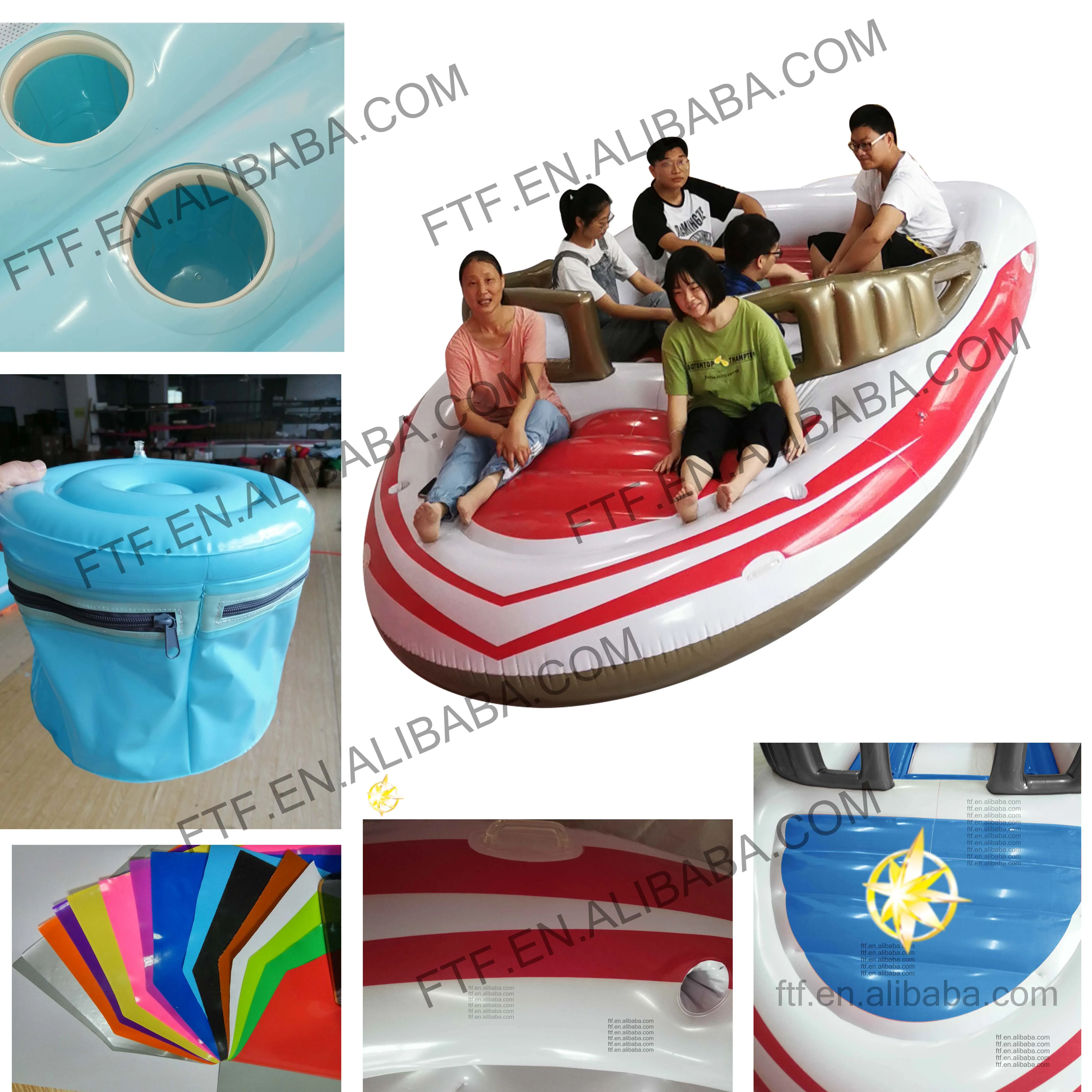 6 People Huge Party Island Inflatable Boat Swimming Pool Float Lounge ...