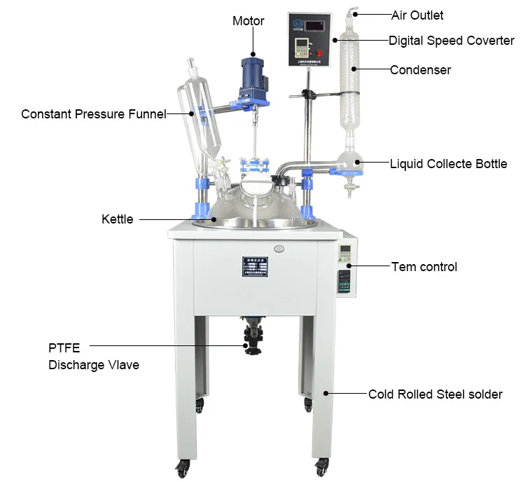 10l 50l 100l Glass Hydrolysis Reactor,Agitator Polymerization 10l ...